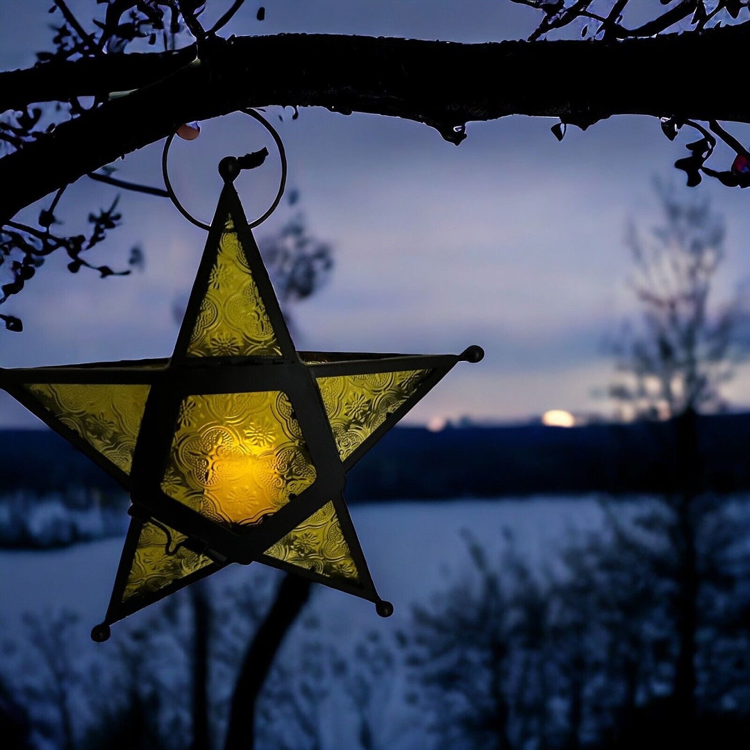 Moroccan Green Glass Star Lantern Hanging Candle Holder Camp Beach ...