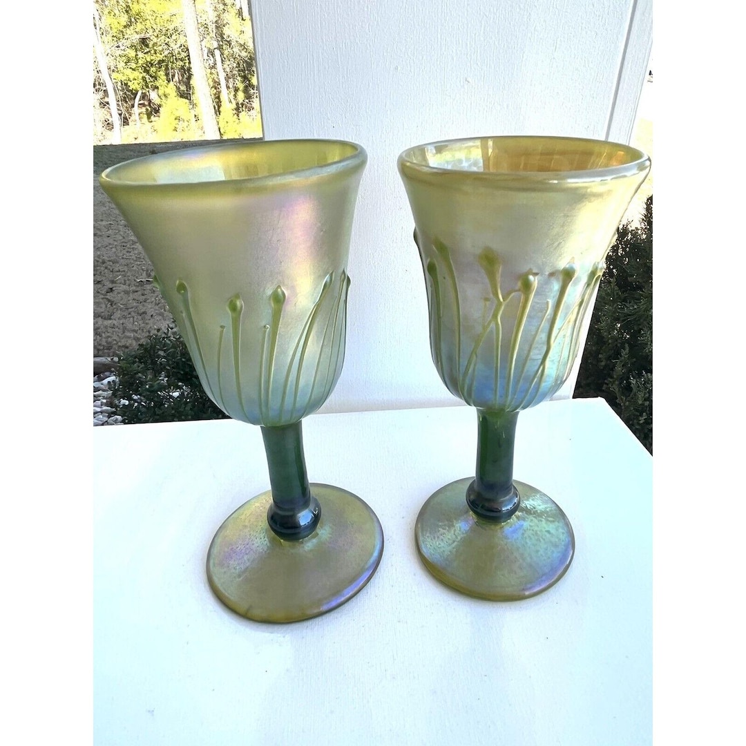 Vintage Phoenix Studios Art Glass Gold Iridescent Hand Blown Goblets Rare Signed - Etsy