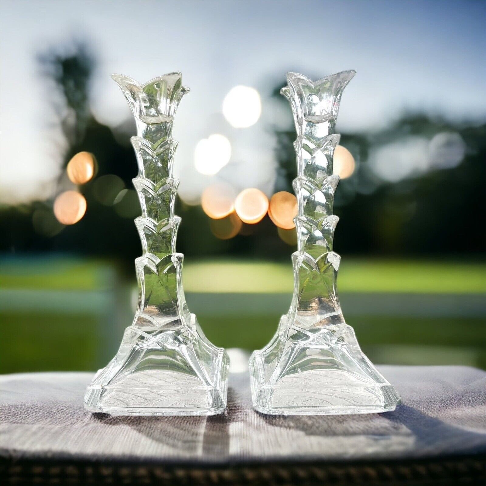 Pair of 2 Crystal Palms 8" Crystal Candlesticks Taper Holders Vintage ...