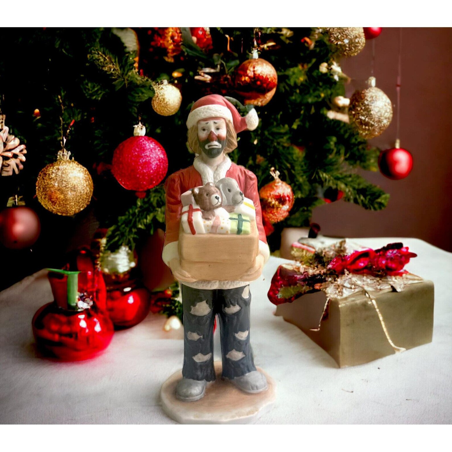 Santa Claus Sad Clown Emmett Kelly Jr Collection Puppy Presents Flambro ...