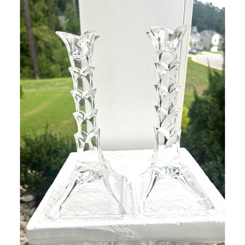 Pair of 2 Crystal Palms 8 Crystal Candlesticks Taper Holders Vintage ...