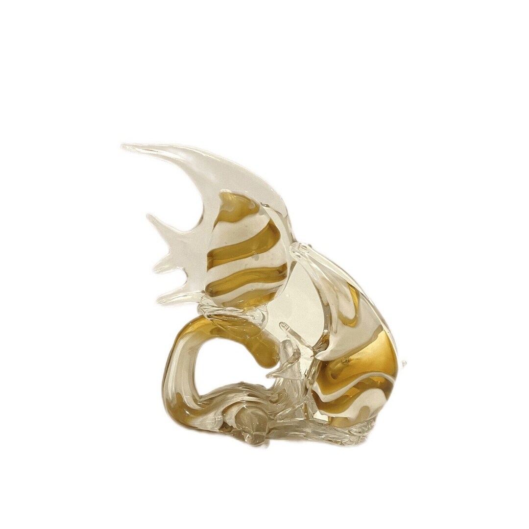 Vintage Blown Glass Double Angel Fish Amber Swirl Clear Base Sculpture ...