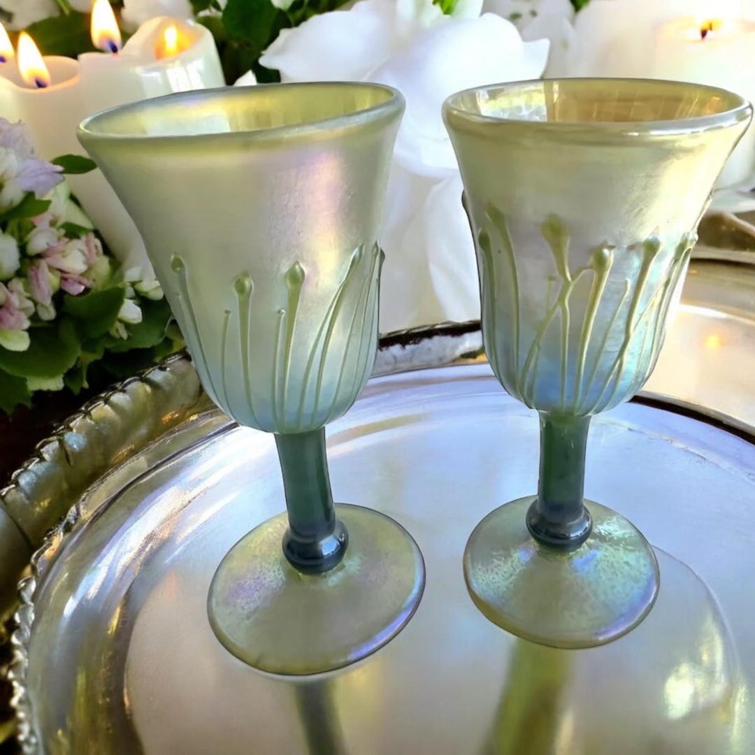 Vintage Phoenix Studios Art Glass Gold Iridescent Hand Blown Goblets Rare Signed - Etsy
