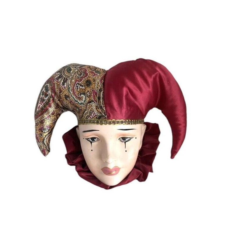 Vintage Mardi Gras Jester Doll Mask Harlequin Face Porcelain Clown ...