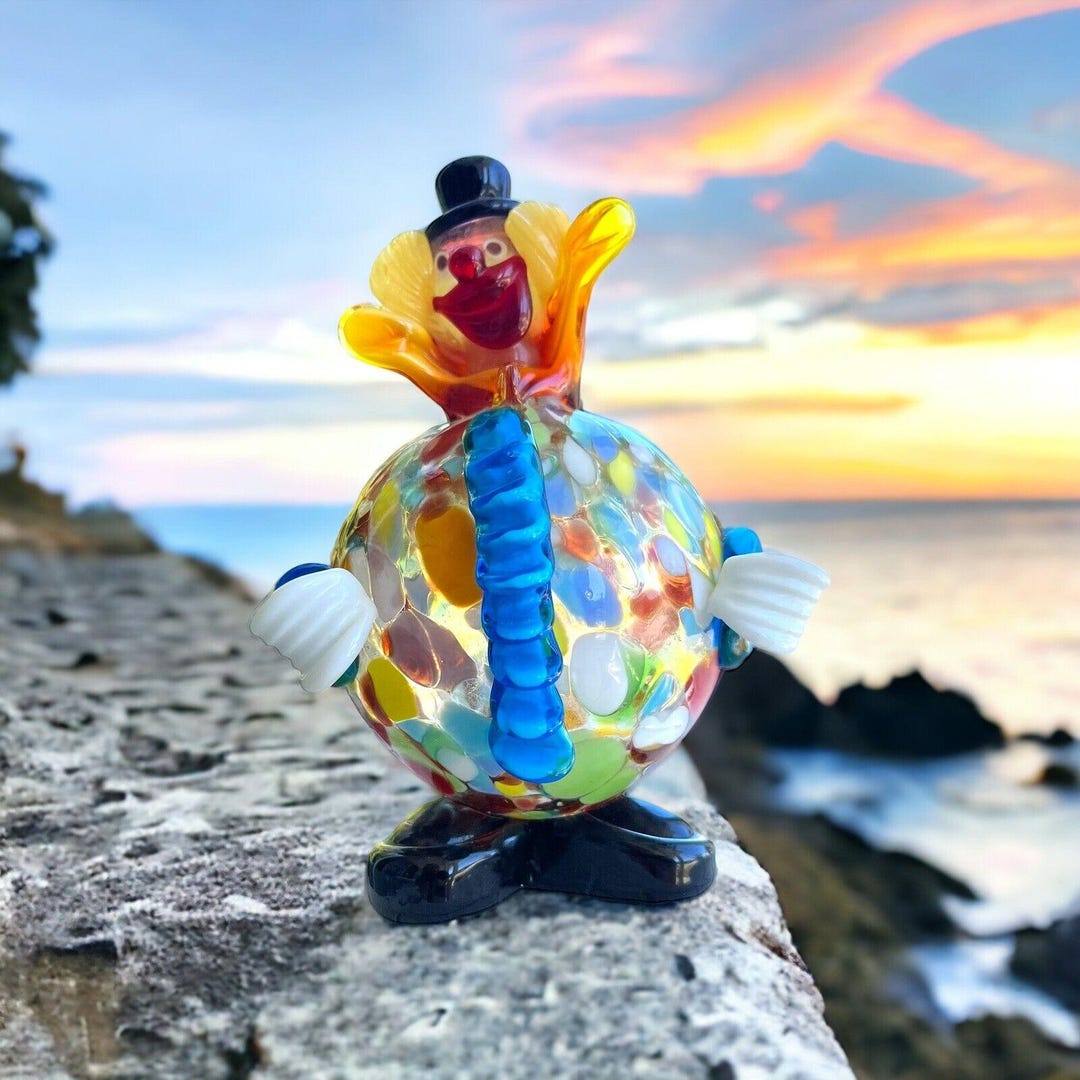 Murano Blown Glass Big Belly Round Clown Colorful Glass Figure Italy ...