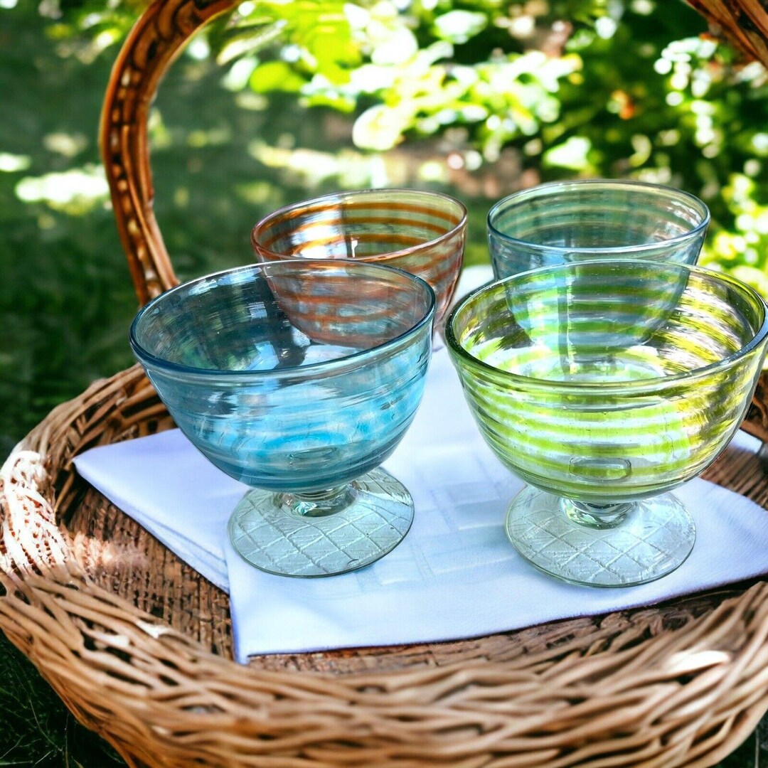 Icecream Hand Blown Art Glass Rainbow Stripe Dessert Sherbet Bowl ...