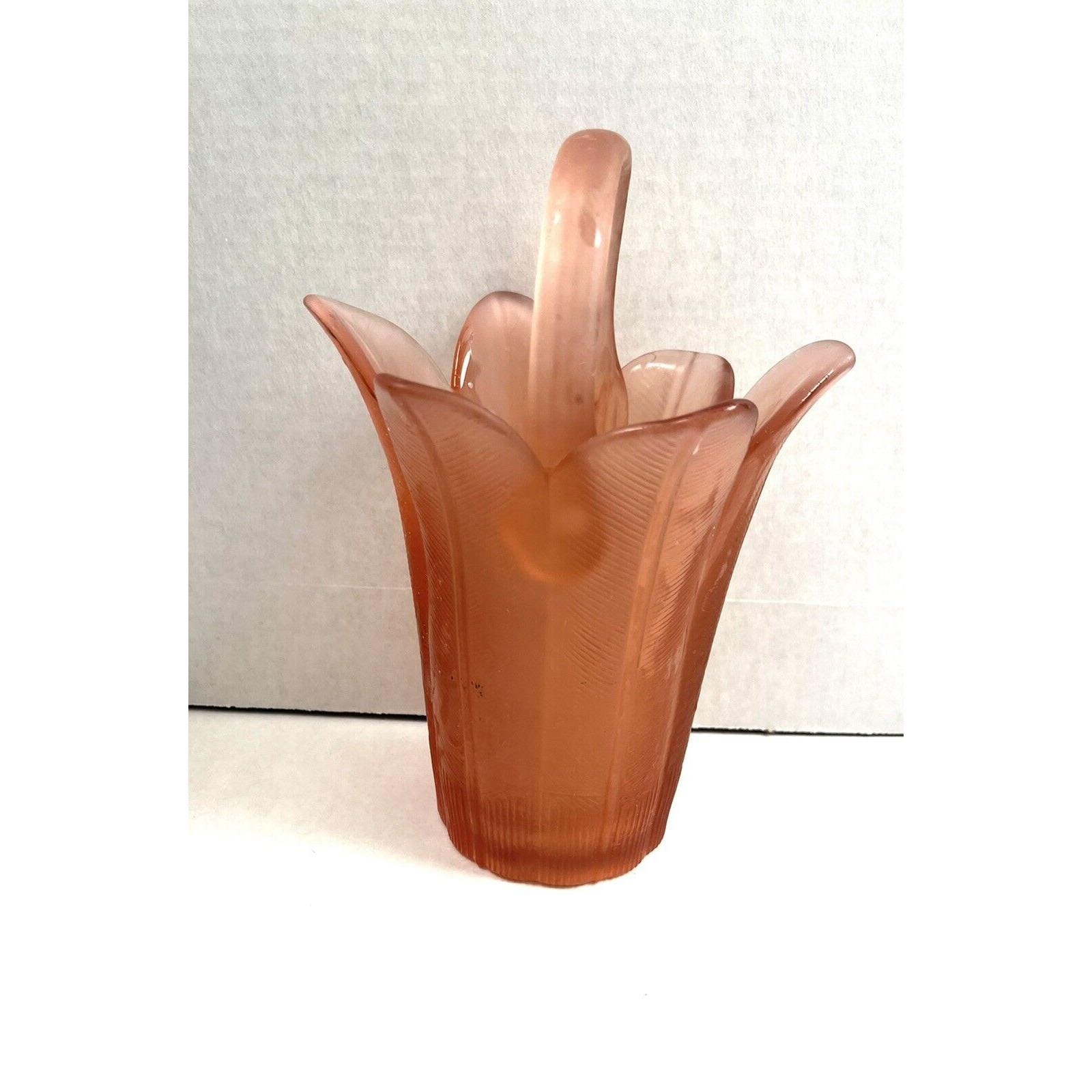 Pink Satan Basket Vase Mikasa Handcrafted Kurata Frosted Glass Handle ...