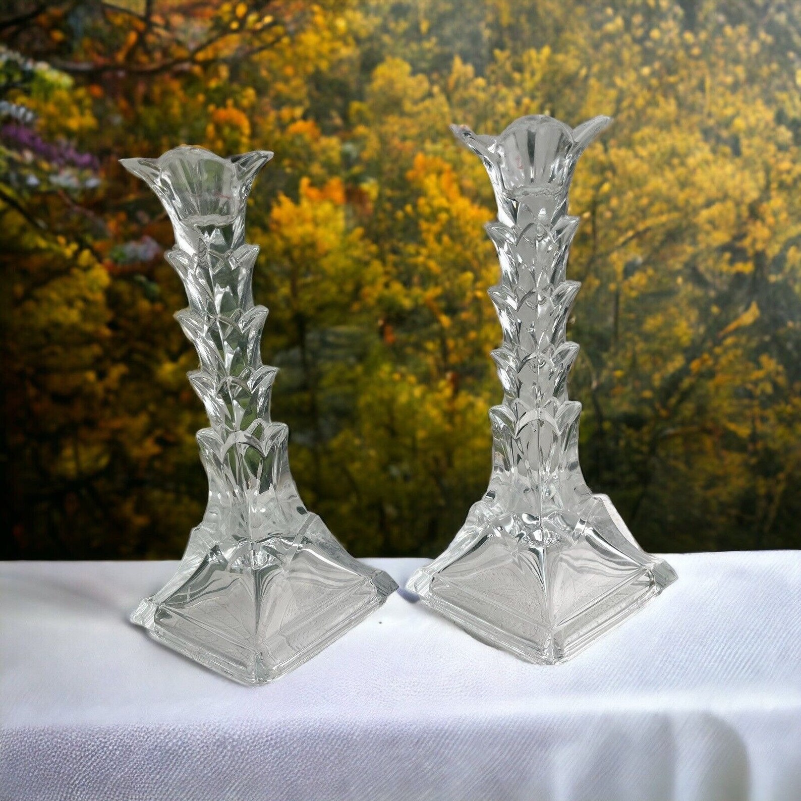 Pair of 2 Crystal Palms 8 Crystal Candlesticks Taper Holders Vintage ...