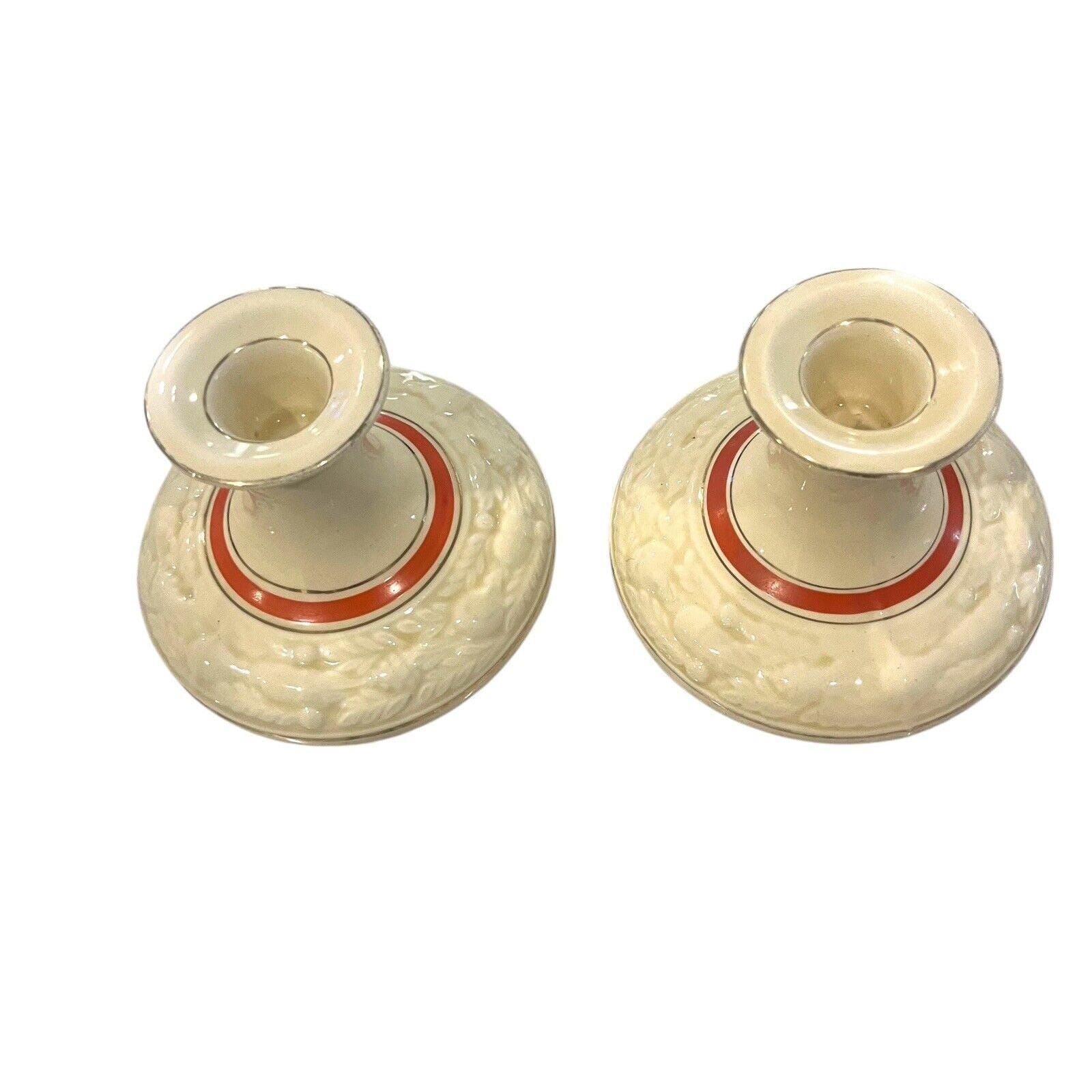 Antique ADAMS England Candle Holders Carl Brisson Pattern Cream/red ...