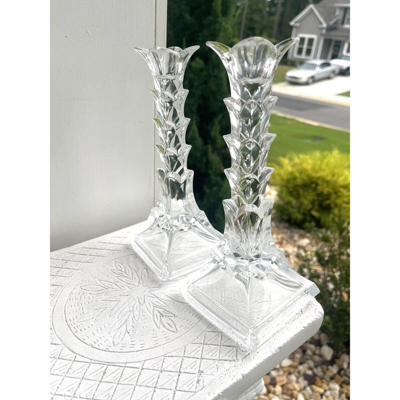 Pair of 2 Crystal Palms 8" Crystal Candlesticks Taper Holders Vintage ...