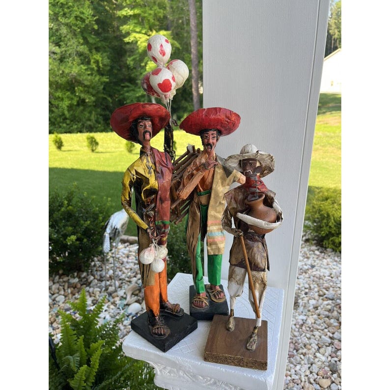 Mexican Folk Art Tall Vintage Village People Paper Mache Figures Art ...
