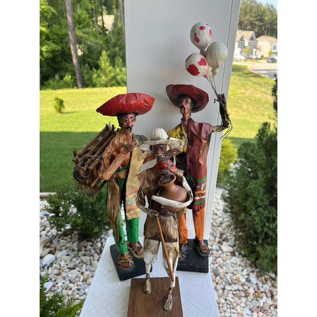 Mexican Folk Art Tall Vintage Village People Paper Mache Figures Art ...
