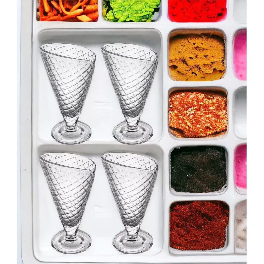Waffle Cone Ice Cream Sundae Cups Clear Parfait Glasses Italy Set 4 ...
