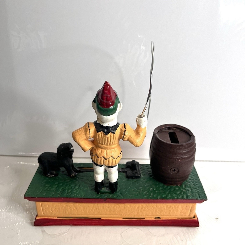 Vintage Cast Iron Trick Dog Circus Clown Mechanical Coin Bank Toy ...