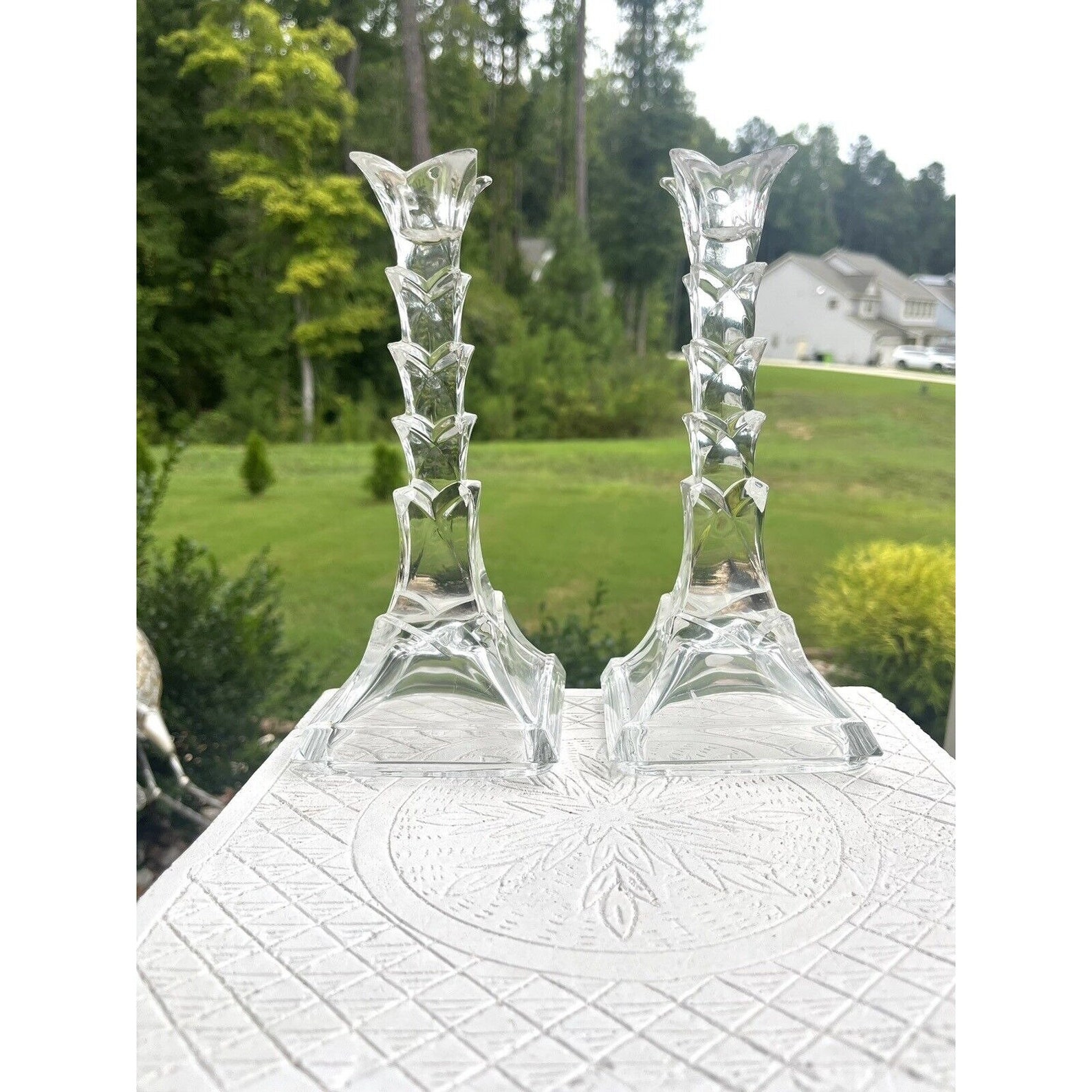 Pair of 2 Crystal Palms 8" Crystal Candlesticks Taper Holders Vintage ...