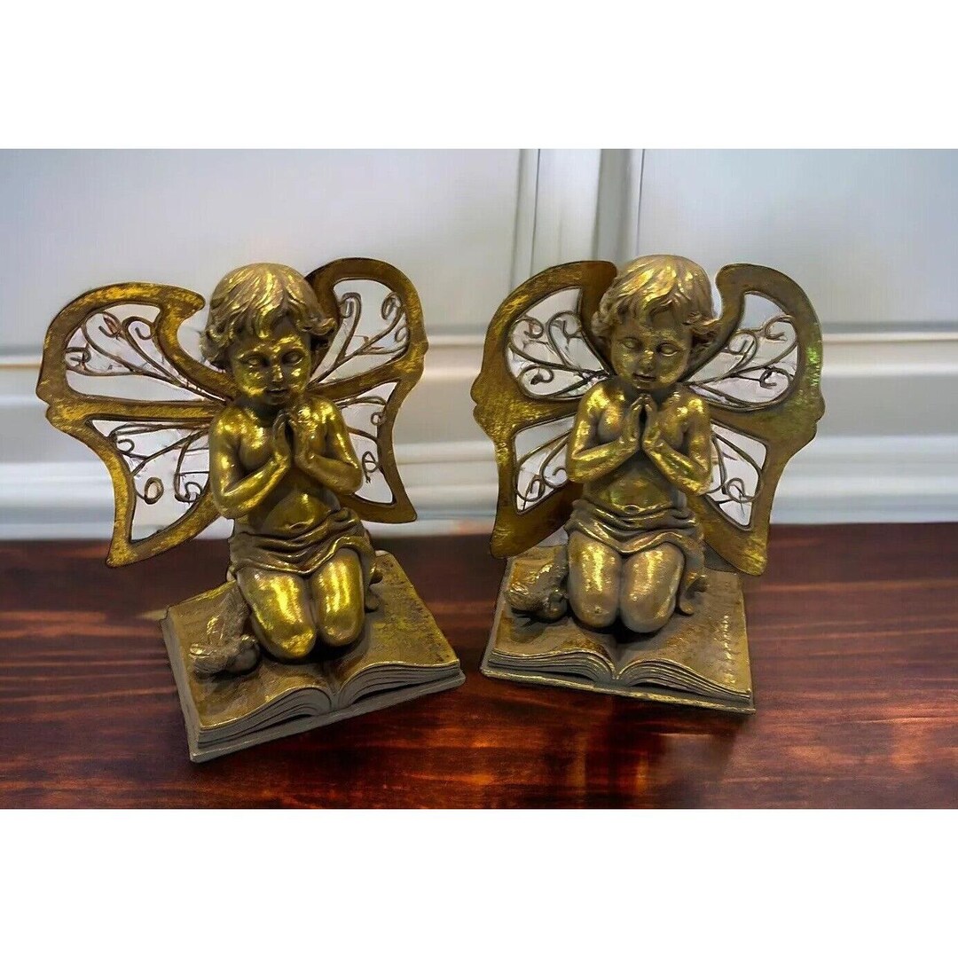 Florentine Cherub Gold Tone Vintage Angel Bookends Pair Burton and ...