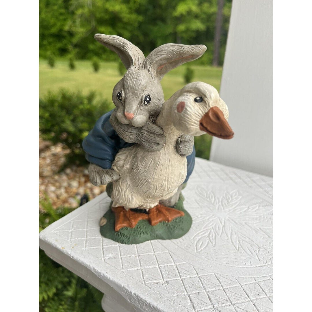 Whimsical Vintage Bunny Rabbit Riding Goose Hand Painted Figurine ...