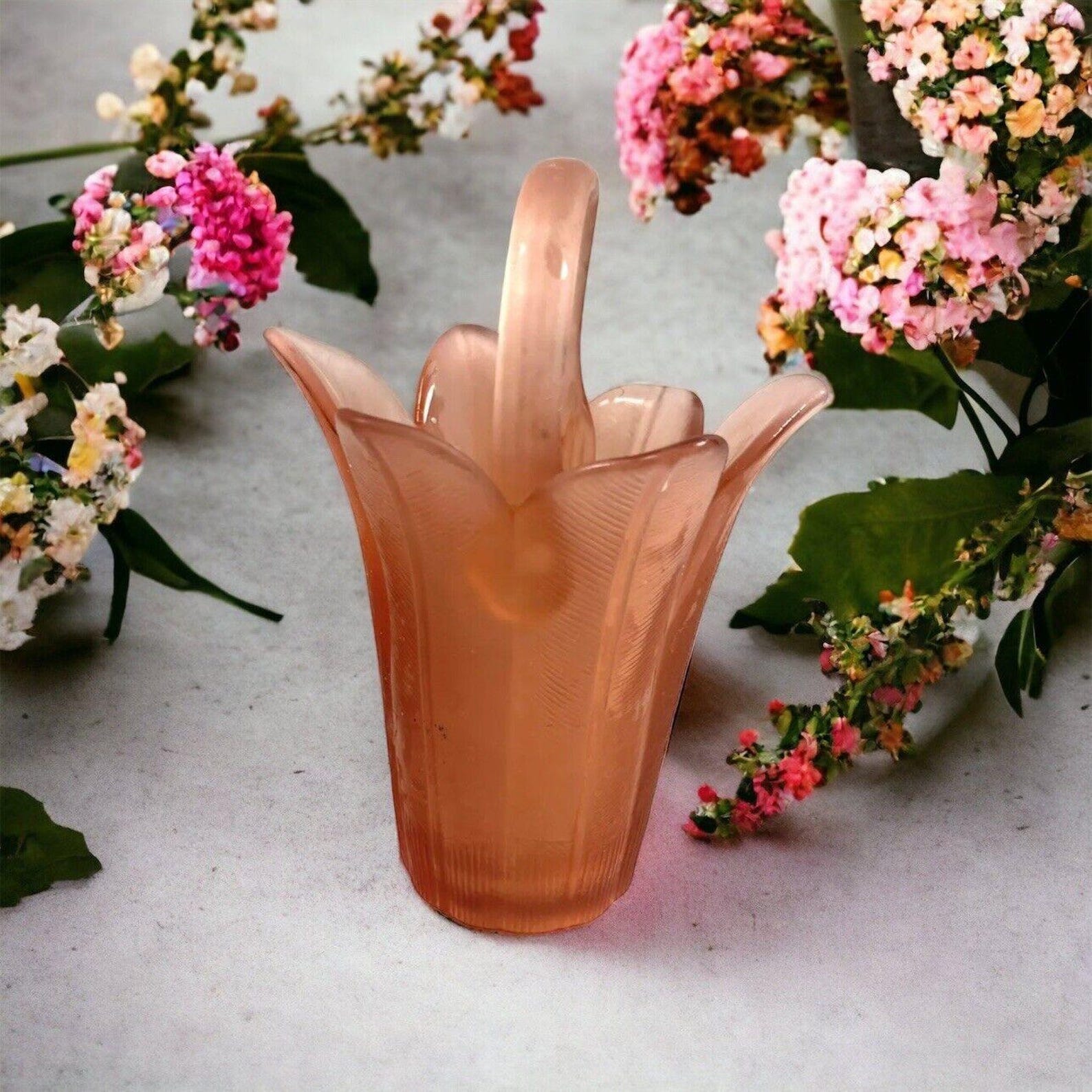 Pink Satan Basket Vase Mikasa Handcrafted Kurata Frosted Glass Handle ...