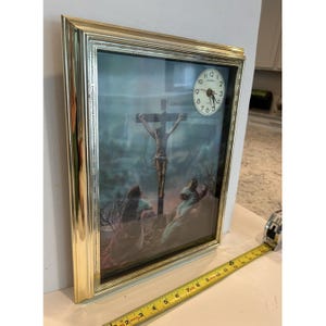 VTG Clock Crucifixion Jesus With Mary Framed 3D Lenticular Holograhm ...