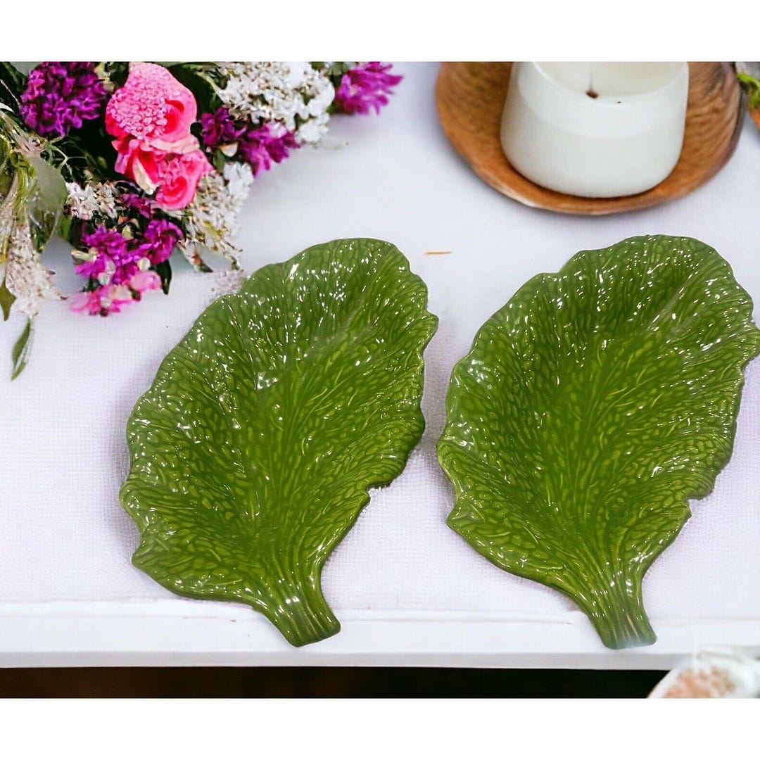Platters Mid Century Modern Leafy Green Serving Plates USA Pottery 435 ...
