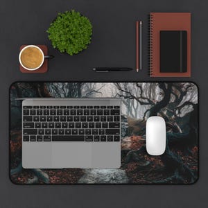 Mysterious Door in the Forest Desk Mat, Extra Large Desk Pad, Dark ...