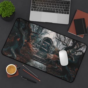 Mysterious Door in the Forest Desk Mat, Extra Large Desk Pad, Dark ...