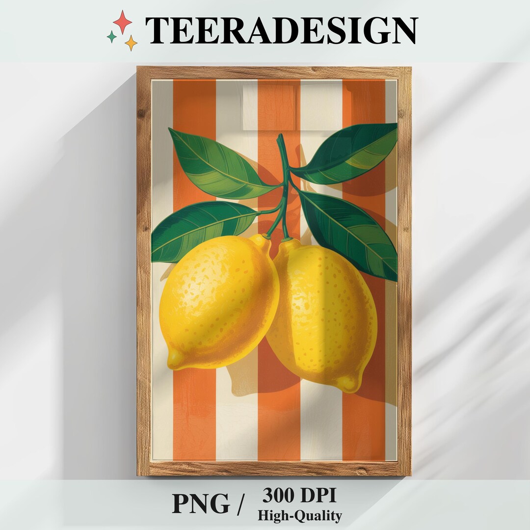 Lemon Art Print PNG | Modern Kitchen Wall Decor | Cute Lemons and ...