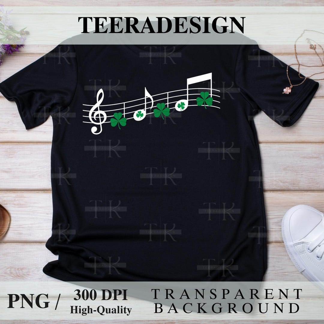 St. Patrick's Day Music Note Graphic PNG – Shamrock Music Lover Tee ...
