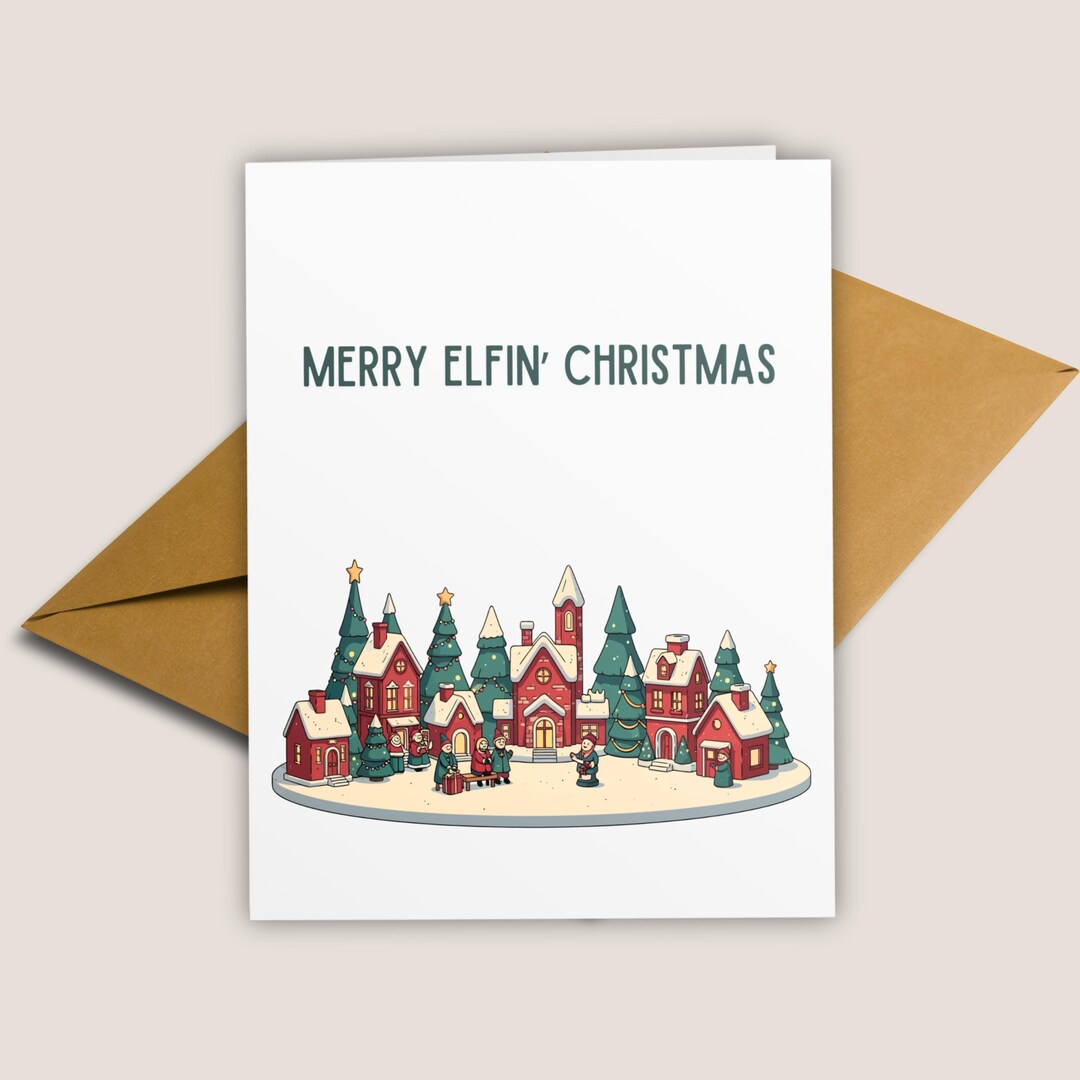 Funny Christmas Card Humor Holiday Greeting Elfin Village Illustration ...