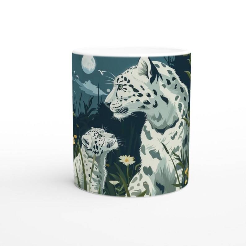 Snow Leopards in Moon Light Coffee Mugs 11oz. 15oz., Latte Mug 17oz ...