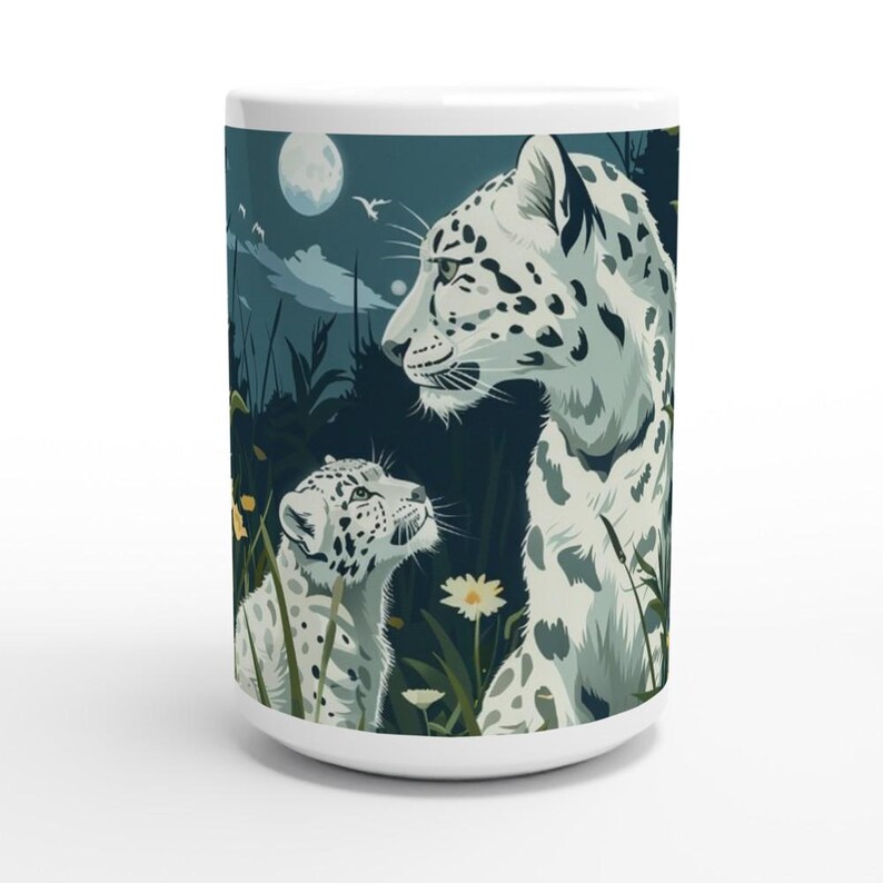 Snow Leopards in Moon Light Coffee Mugs 11oz. 15oz., Latte Mug 17oz ...