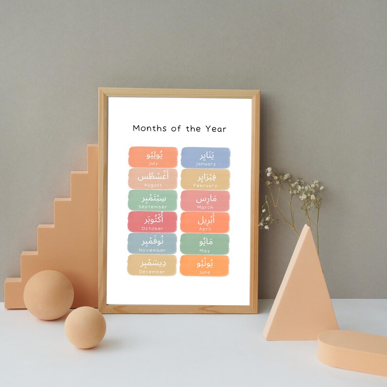 Arabic Months of the Year Poster | Bilingual Learning Wall Art (digital ...