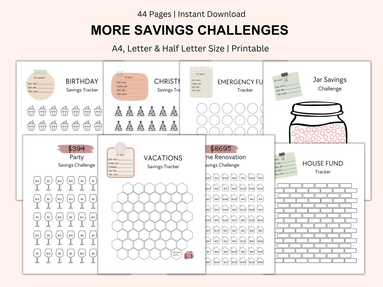 Savings Challenge Printable, Savings Challenge Trackers, Money Saving ...