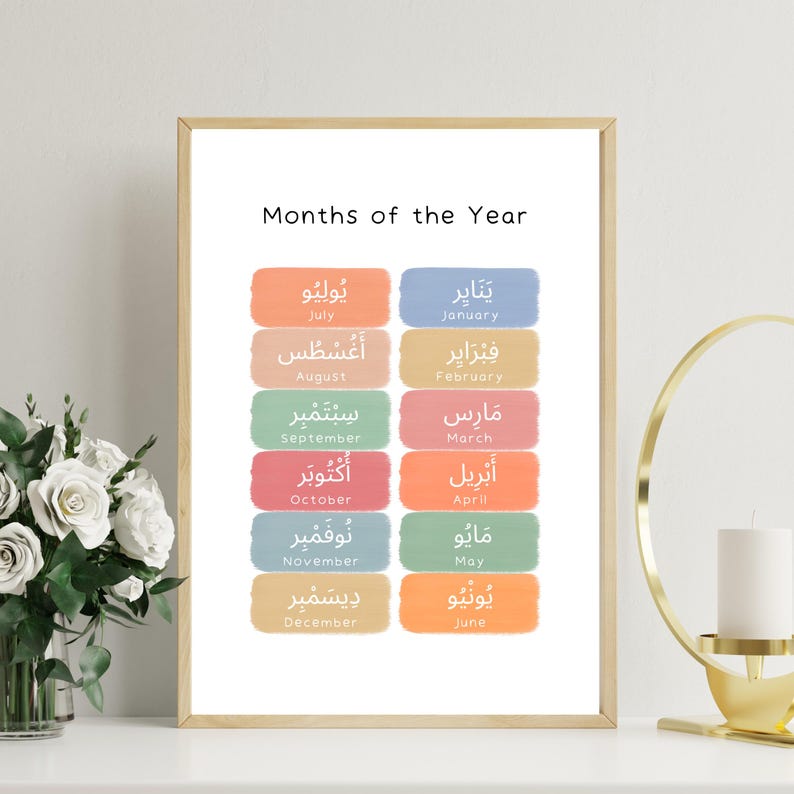 Arabic Months of the Year Poster | Bilingual Learning Wall Art (digital ...