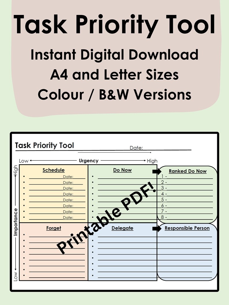 Productivity Planner, Task Priority Matrix, Decision Matrix, Eisenhower ...