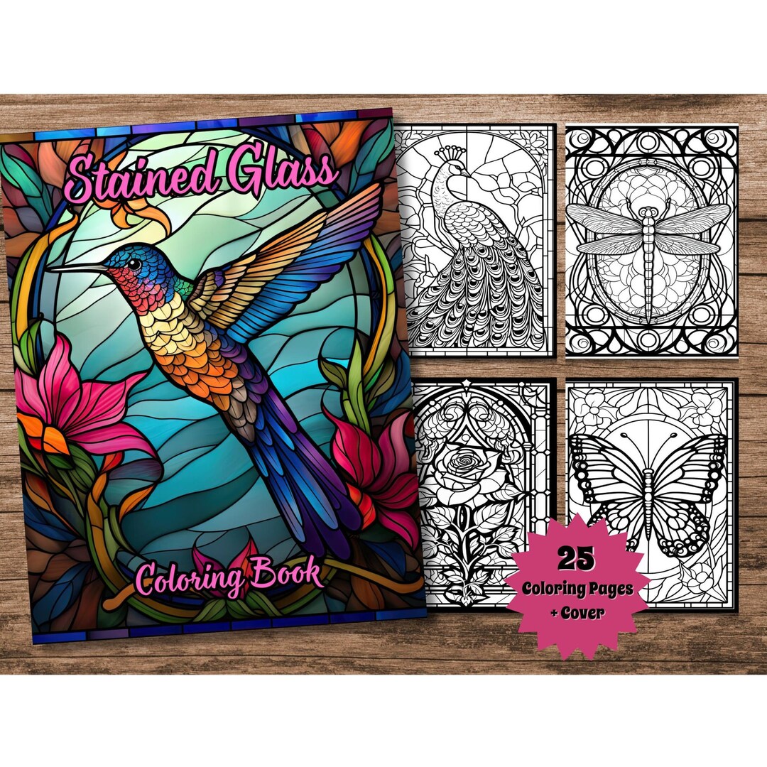 Stained Glass Coloring Book, Printable Beautiful Stained Glass Style ...