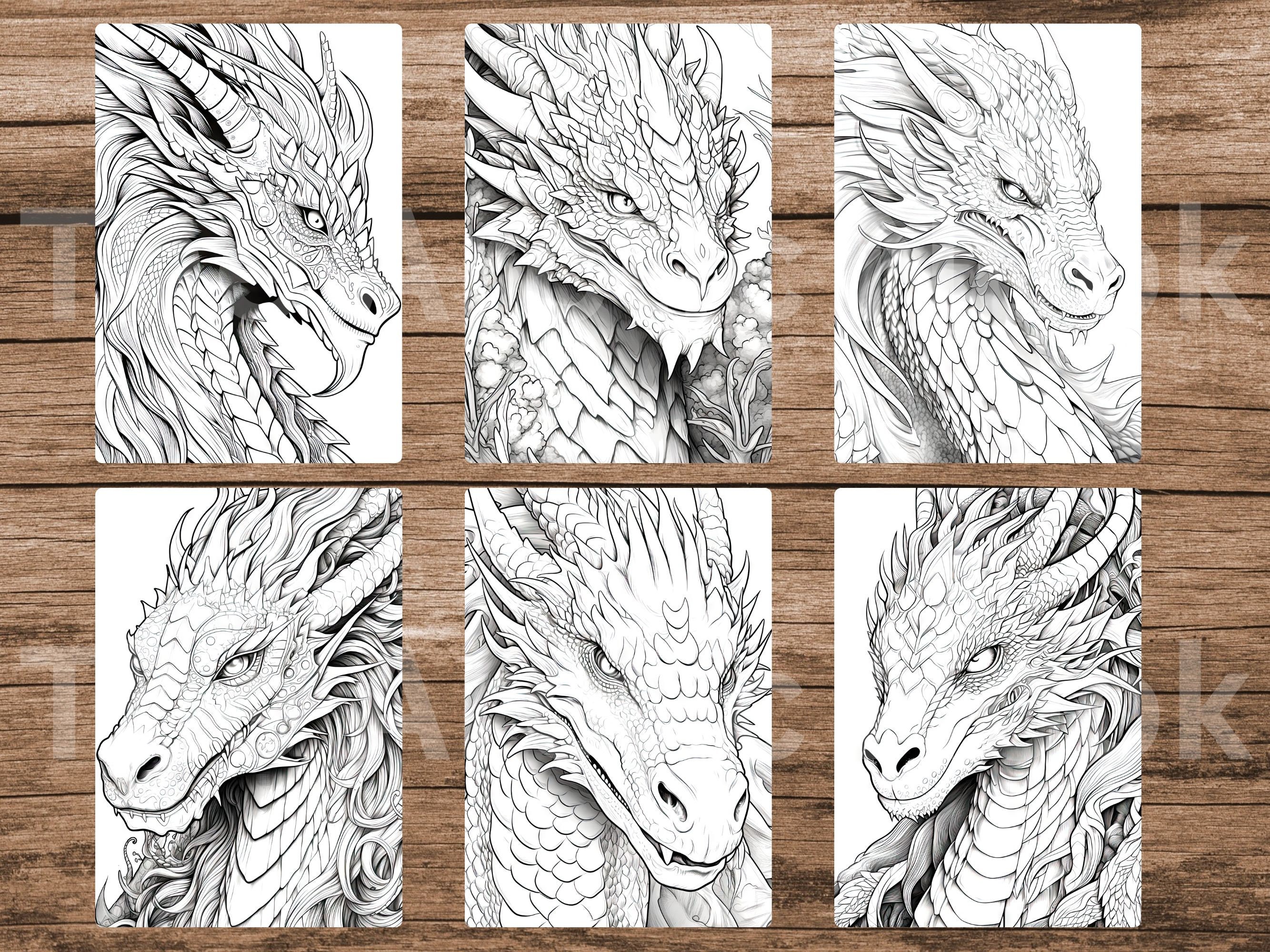The Faces of Dragons Coloring Book, Printable Fierce Majestic Faces of ...
