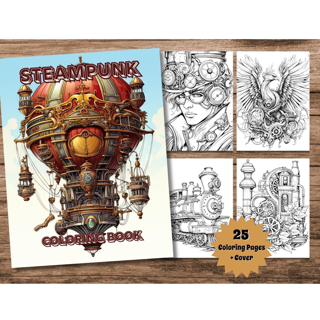 Steampunk Coloring Book, Printable Cool Elaborate Steampunk Design ...