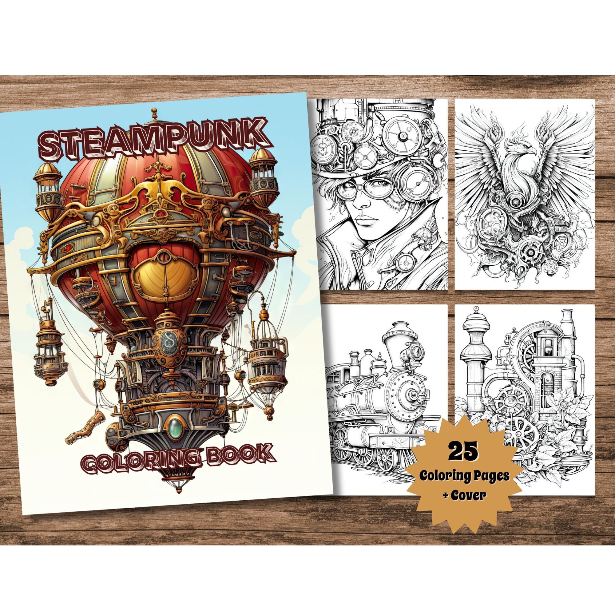 Steampunk Coloring Book, Printable Cool Elaborate Steampunk Design ...