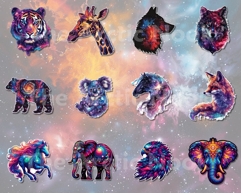 Galaxy Animals PNG SVG Bundle, Printable Beautiful Galaxy Inspired ...