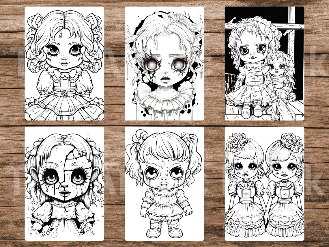 Creepy Dolls Coloring Book, Greyscale Printable Pages (digital Download ...