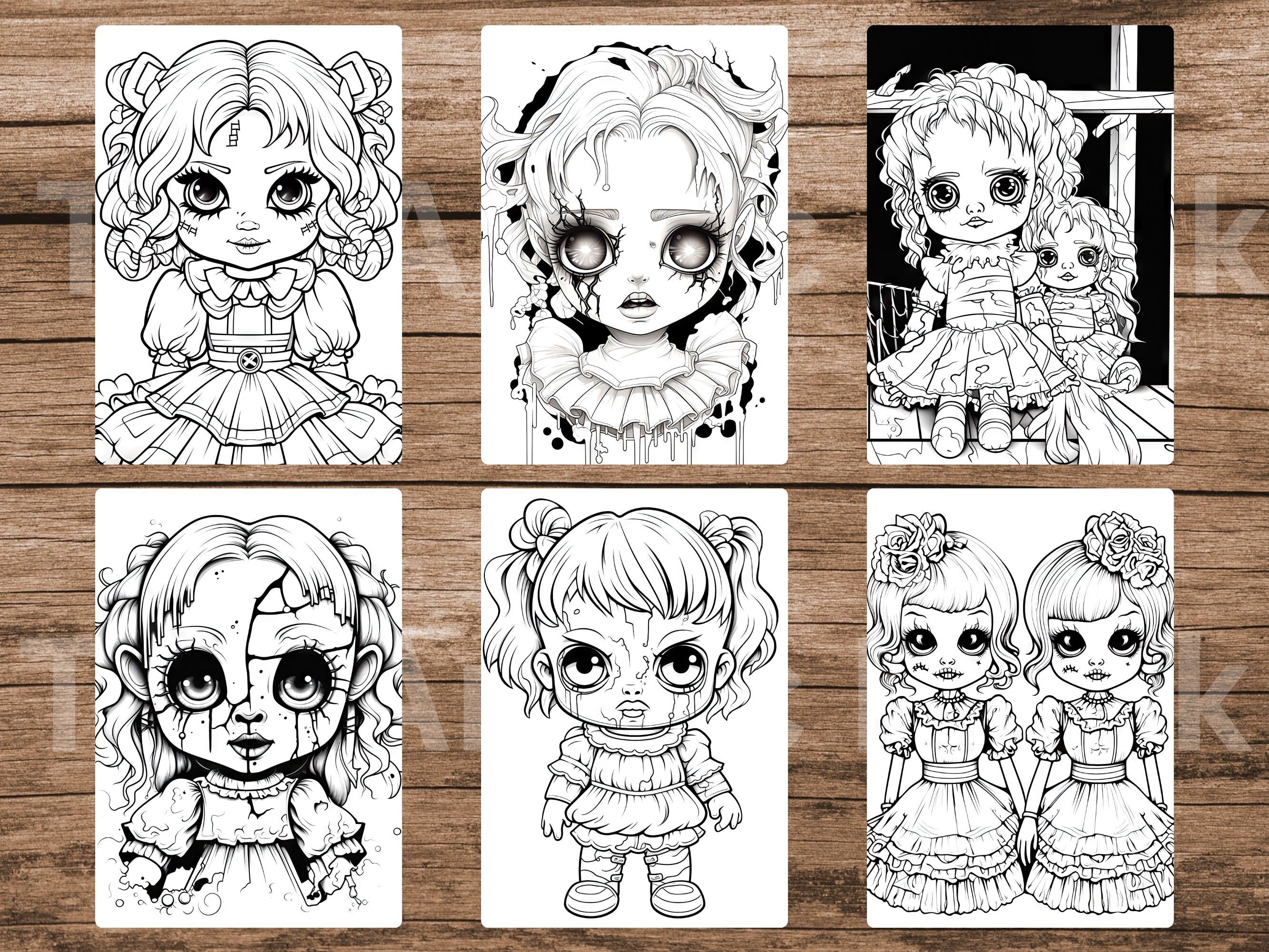 Creepy Dolls Coloring Book, Printable Bone Chilling Scary Creepy Dolls ...