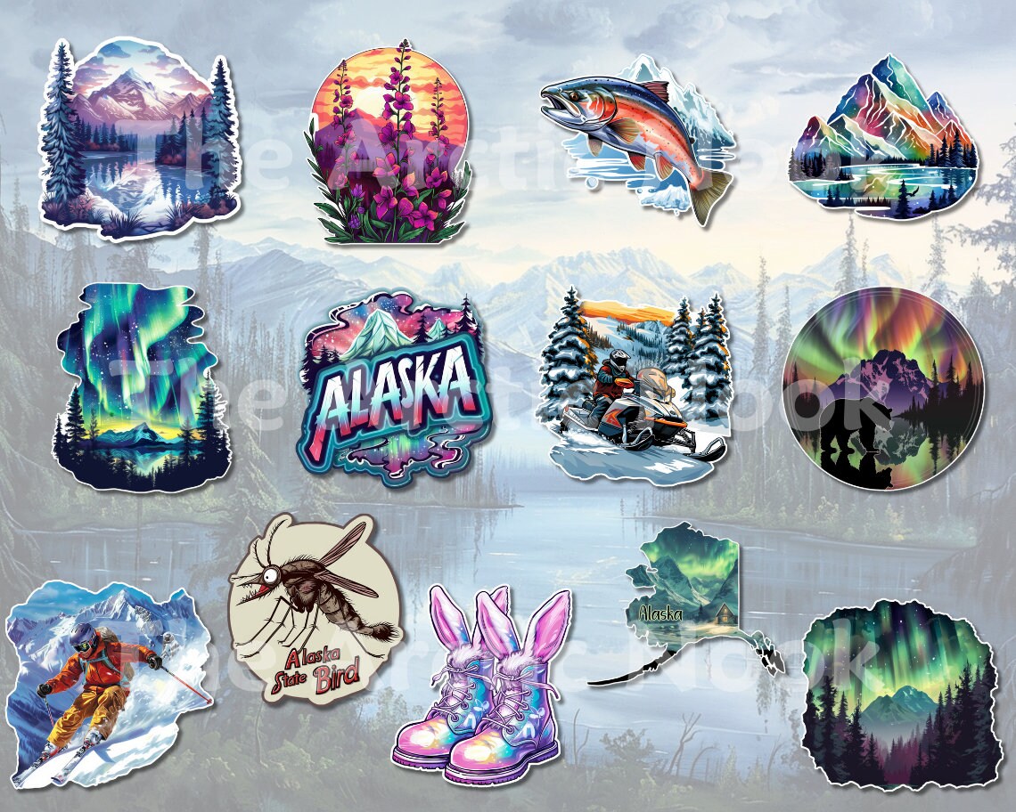 Alaskan Themed Alaska Life PNG SVG Bundle, Printable Alaskan Stickers ...