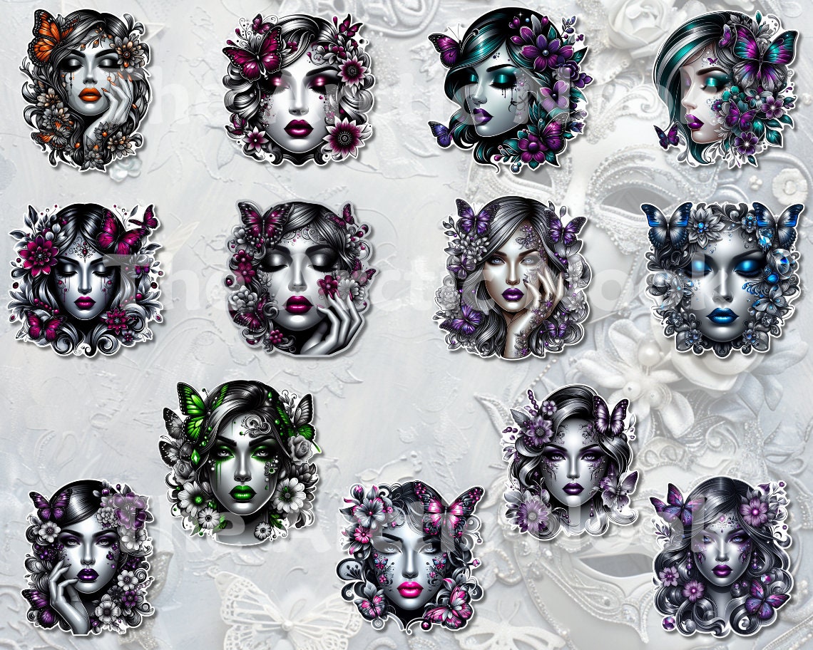 Silver Butterfly Lady Pkg 1, PNG SVG Bundle, Printable Silver Butterfly ...