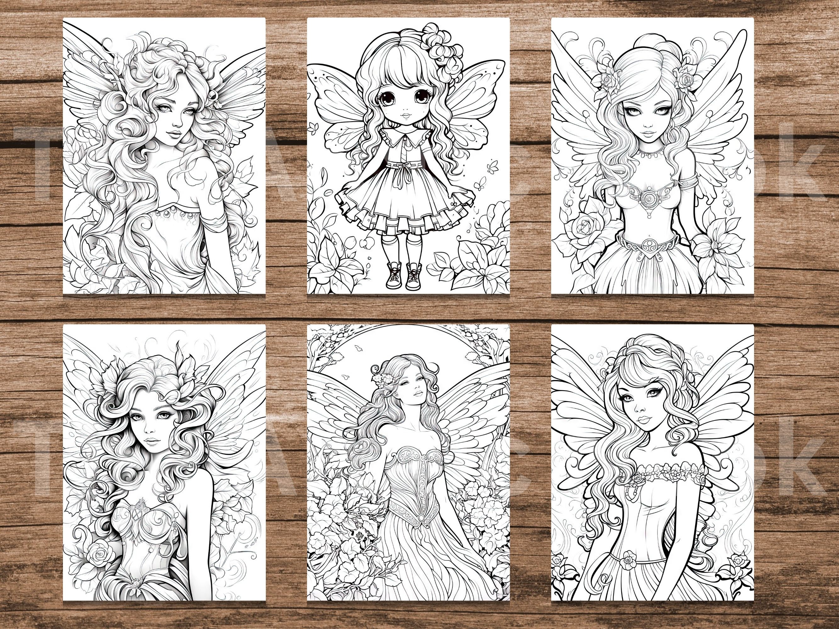 Beautiful Fairies Coloring Book, Printable Fantasy Beautiful Fairies ...