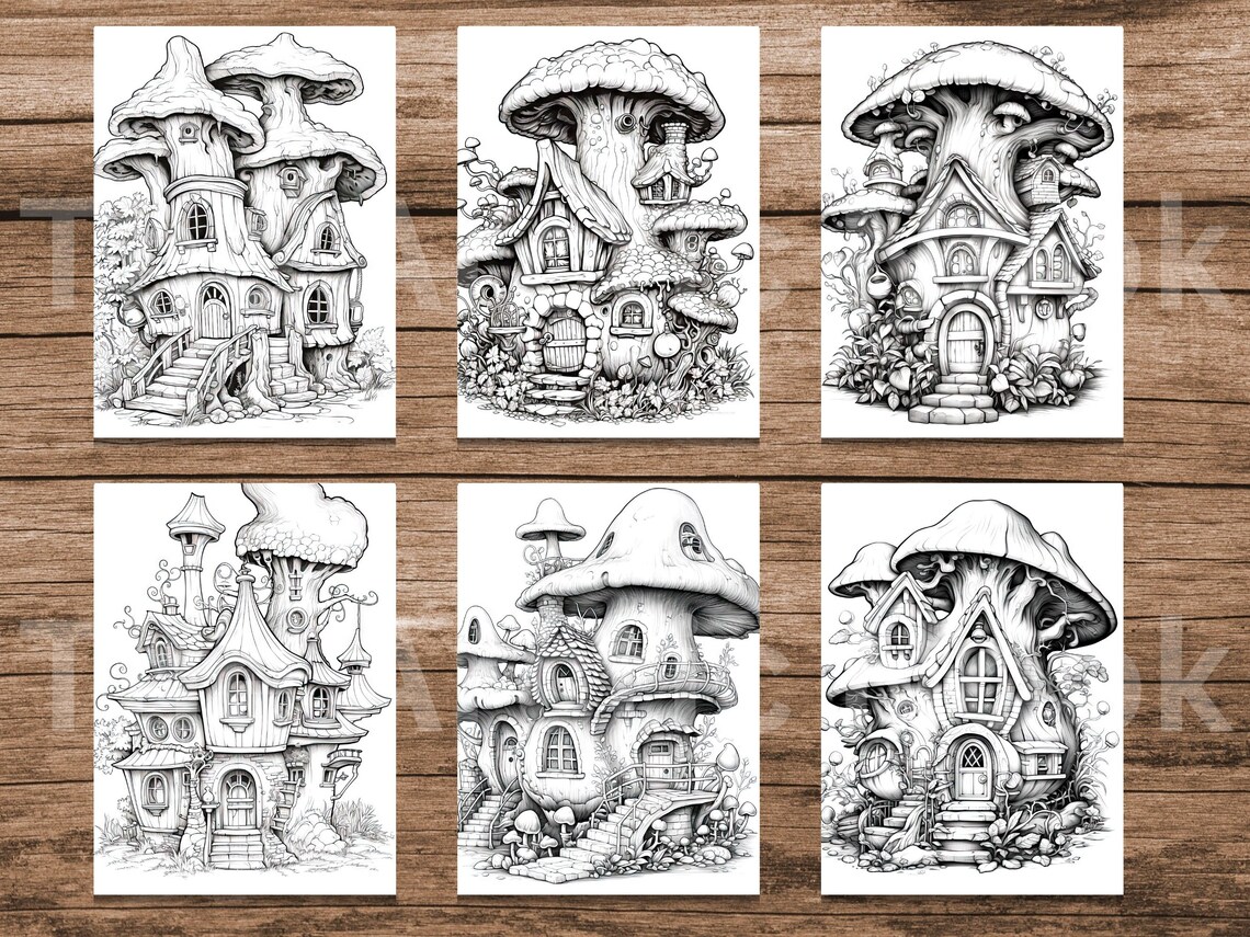 Fairy Houses Coloring Book, Printable Adorable Cozy Fairy House ...
