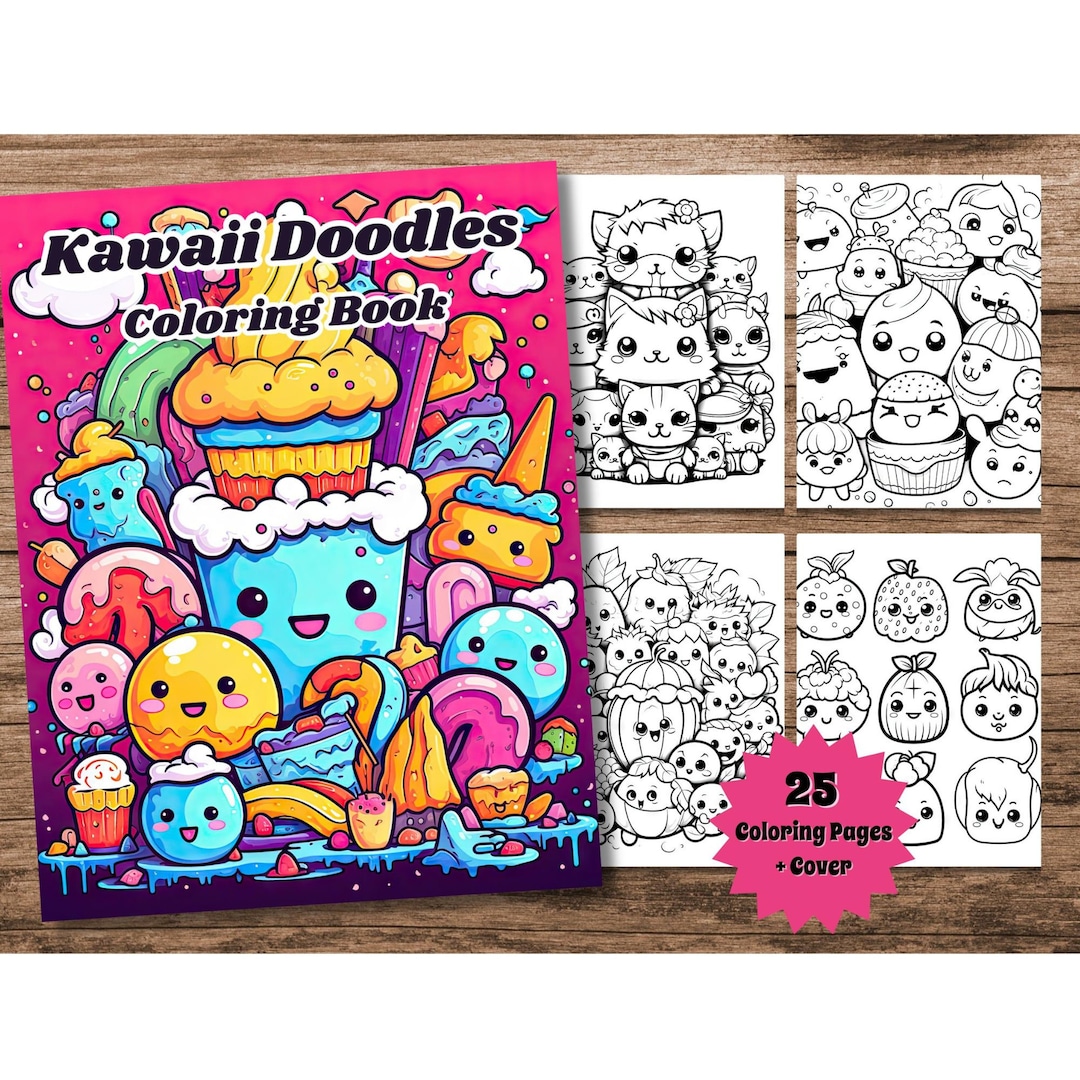 Kawaii Doodles Coloring Book, Printable Cute Adorable Kawaii Characters ...
