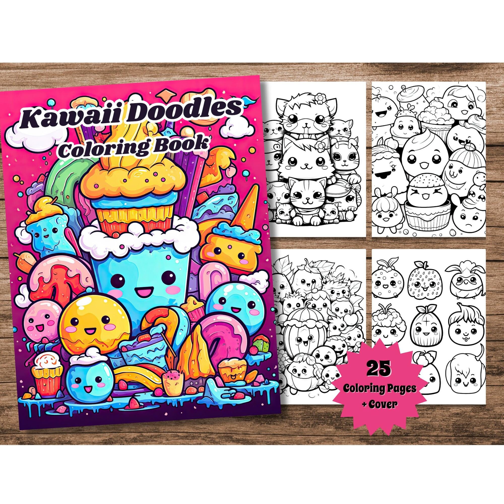 Kawaii Doodles Coloring Book, Printable Cute Adorable Kawaii Characters ...