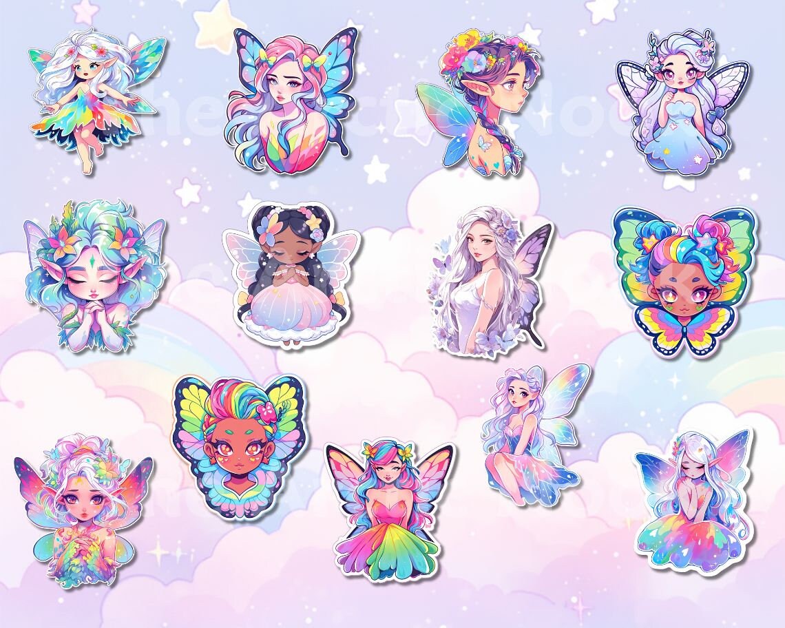 Cute Fairy PNG SVG Bundle, Adorable Fairy Printable Stickers, Fantasy ...