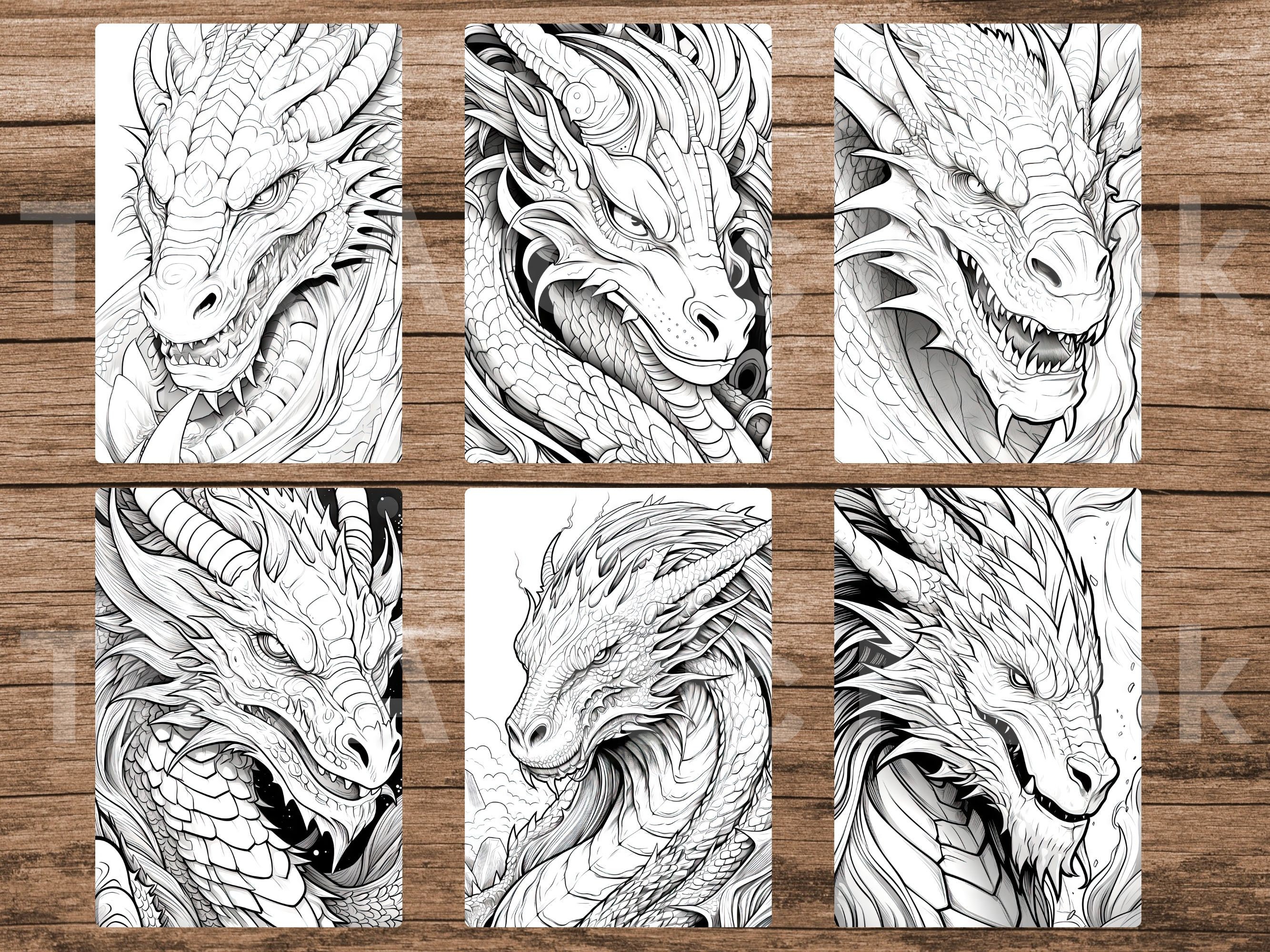The Faces of Dragons Coloring Book, Printable Fierce Majestic Faces of ...